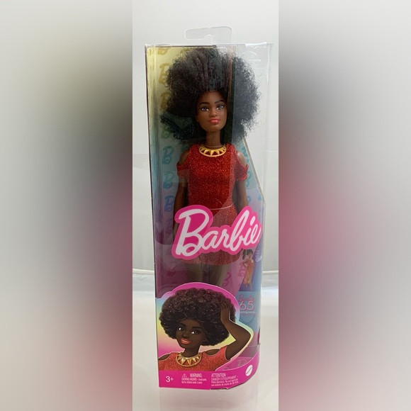 Barbie | Toys | Nib Barbie Fashionista 22 Natural Black Hair Red Dress ...
